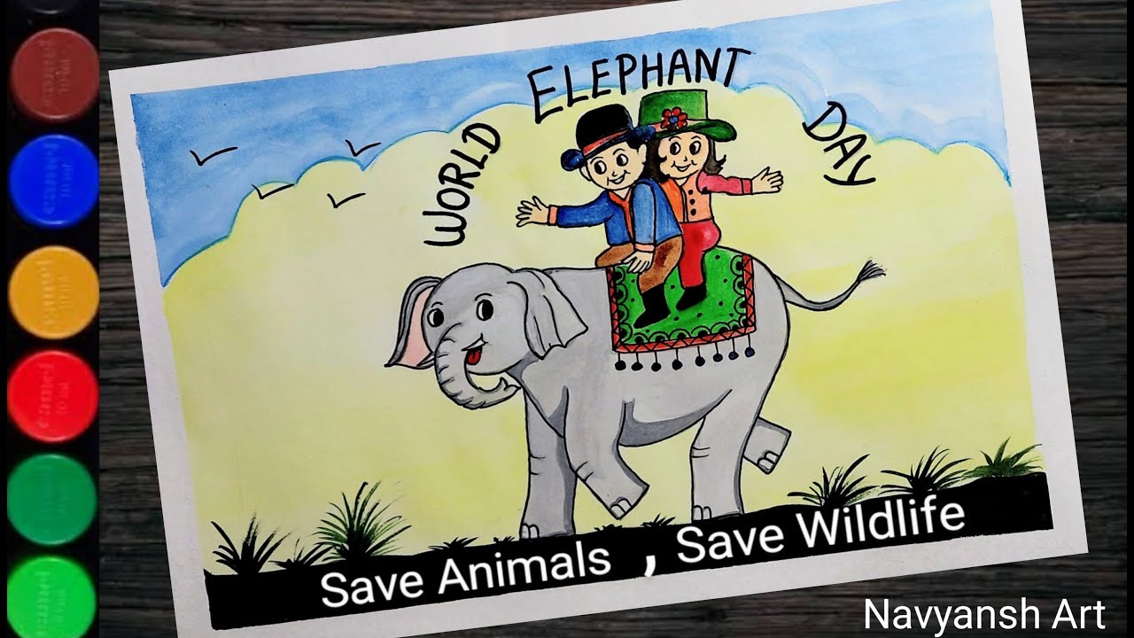 World Elephant Day drawing l World Elephant Day poster drawing l Save ...