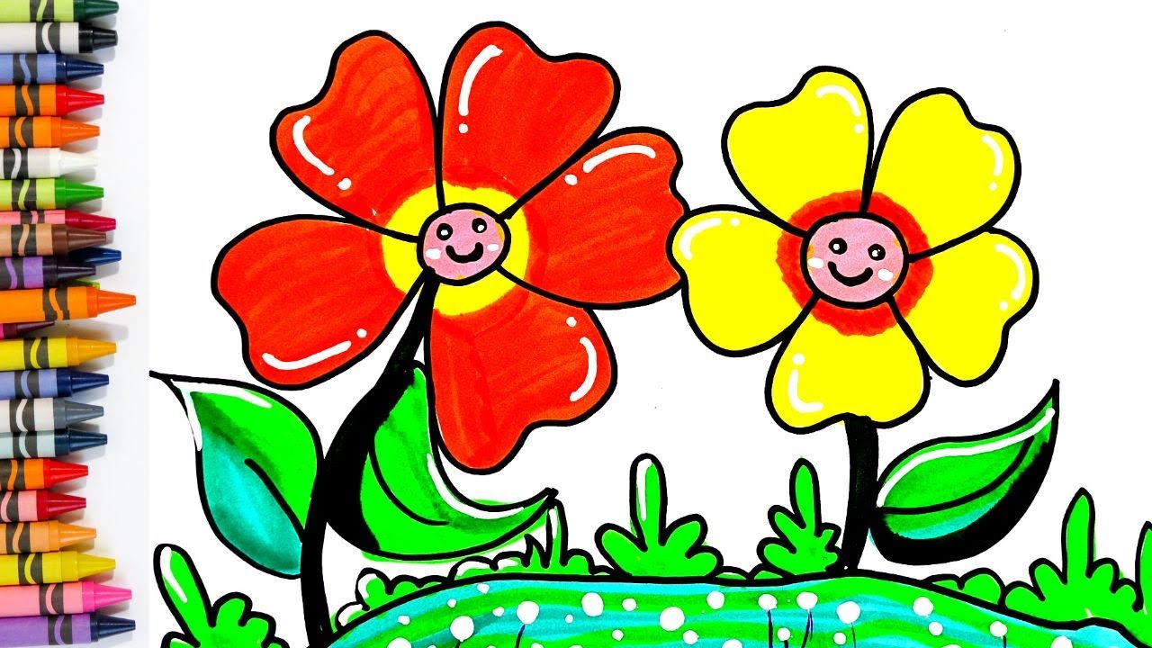 Spring Season Flowers Bloom Drawing For Kids & Toddlers, Lets Learn Art ...