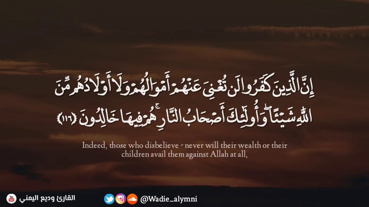 إِنَّ الَّذِينَ كَفَرُوا لَن تُغْنِيَ عَنْهُمْ أَمْوَالُهُمْ ﴾ صوت شجي