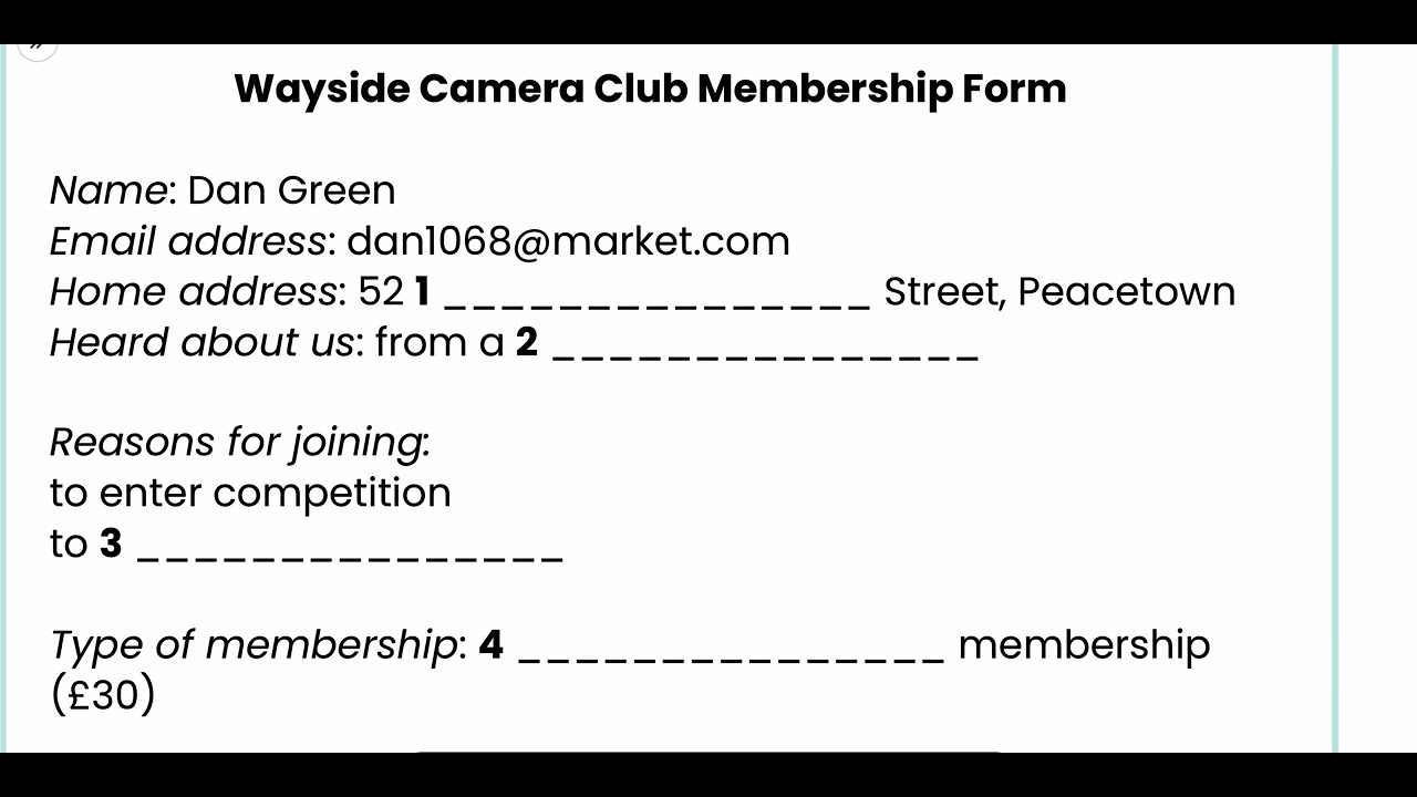 Listening part one (Wayside camera club membership form ...