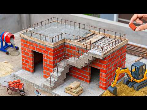 DIY Mini Tractor Builds an Incredible Rooftop Brick House with Stairs | Construction Science Project