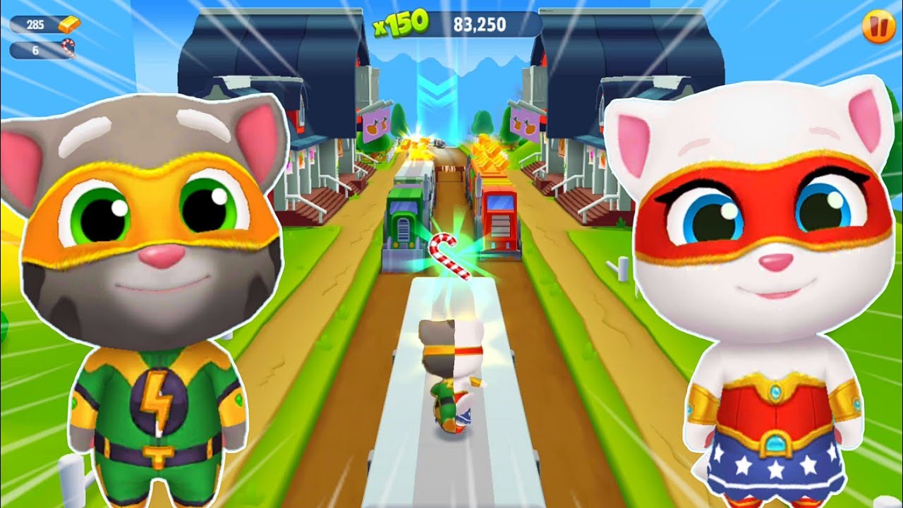 Talking Tom Gold Run Gameplay (HD) #37 || Super Tom vs Super Angela ...
