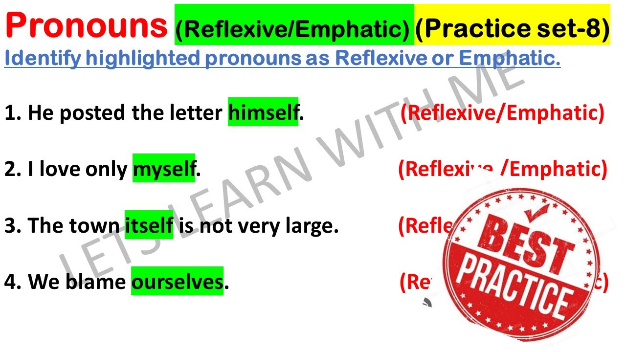 Pronouns | Reflexive & Emphasizing Pronouns| Practice Set-8| Worksheet ...
