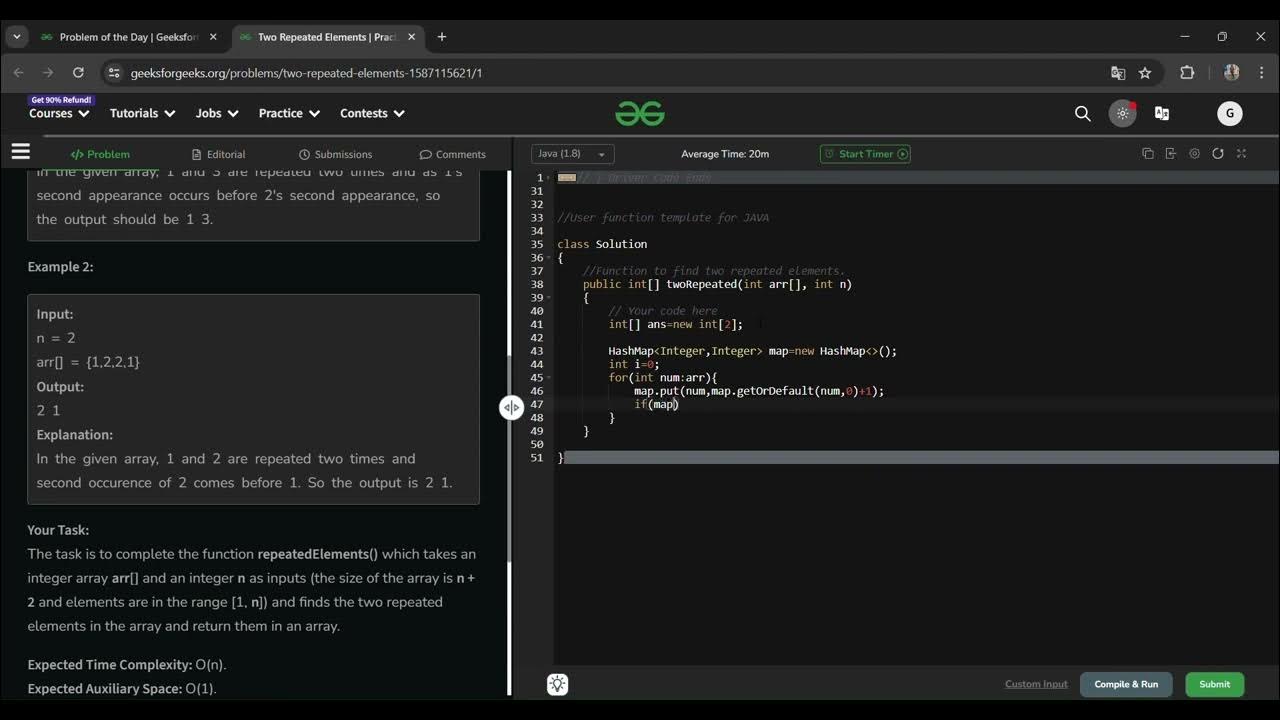 Two Repeated Elements | 18-04-2024 | GFG | POTD | JAVA | GeeksforGeeks - YouTube