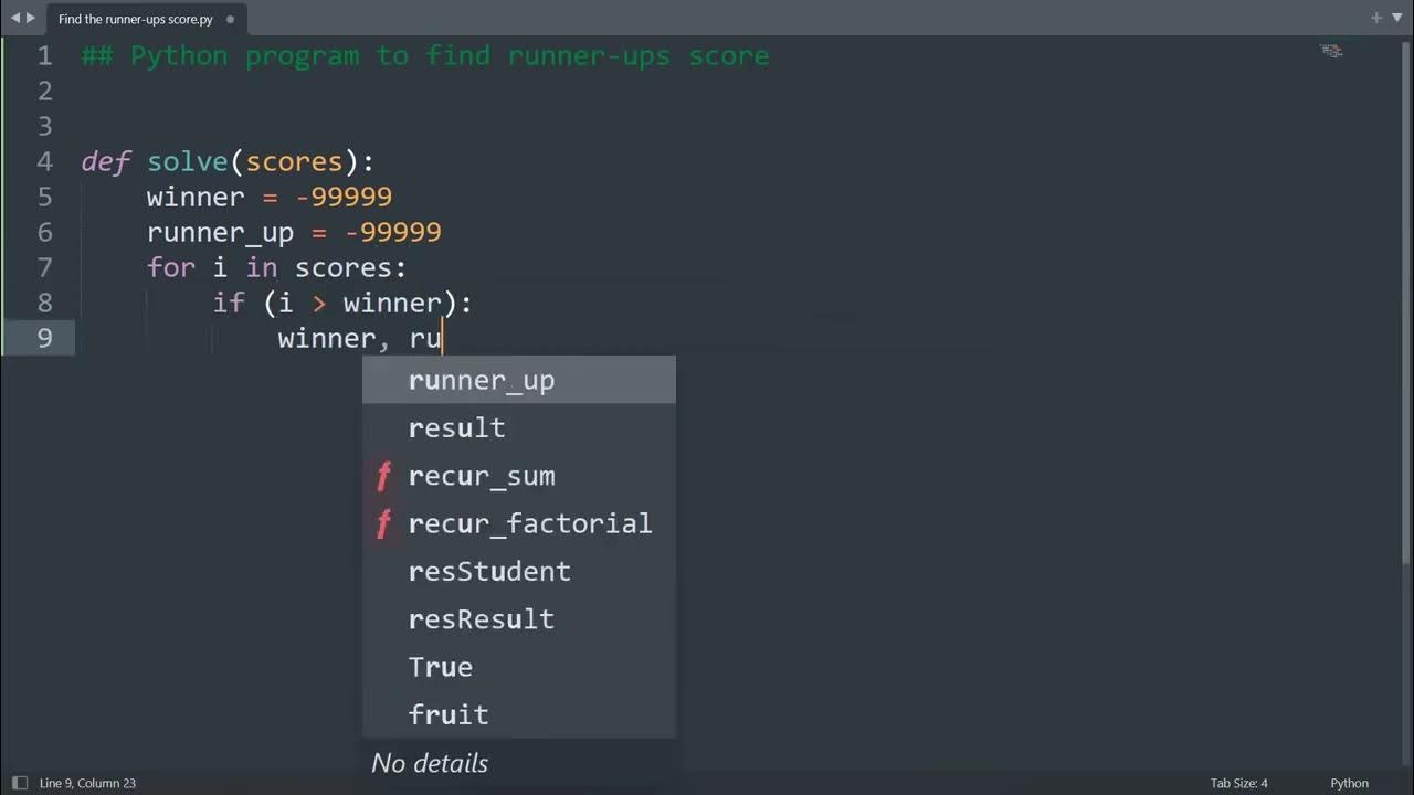 Find the runner-ups score in Python | Python Examples | Python Coding Tutorial | Python ...