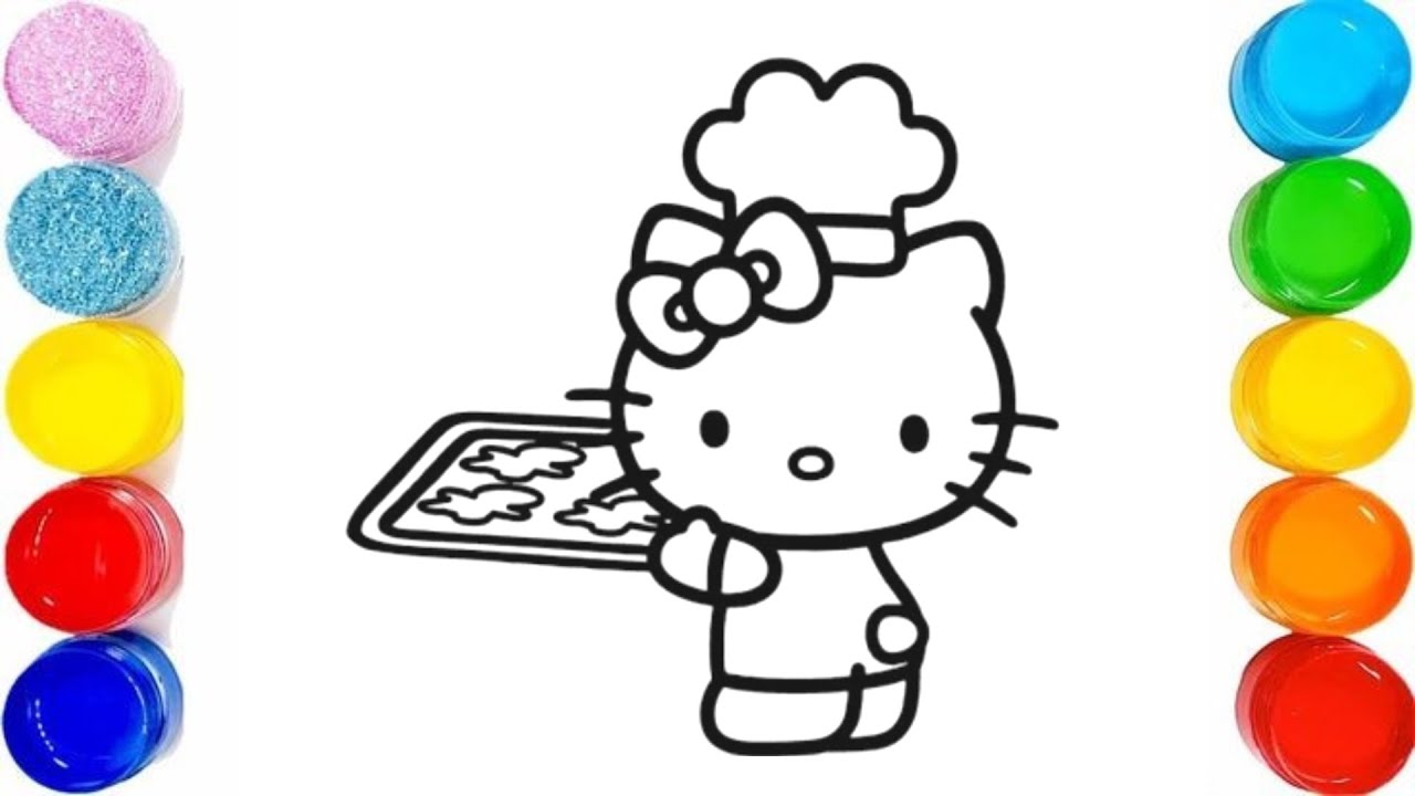 Hello Kitty Cooking 🍪Easy and Simple Drawing painting and coloring for ...