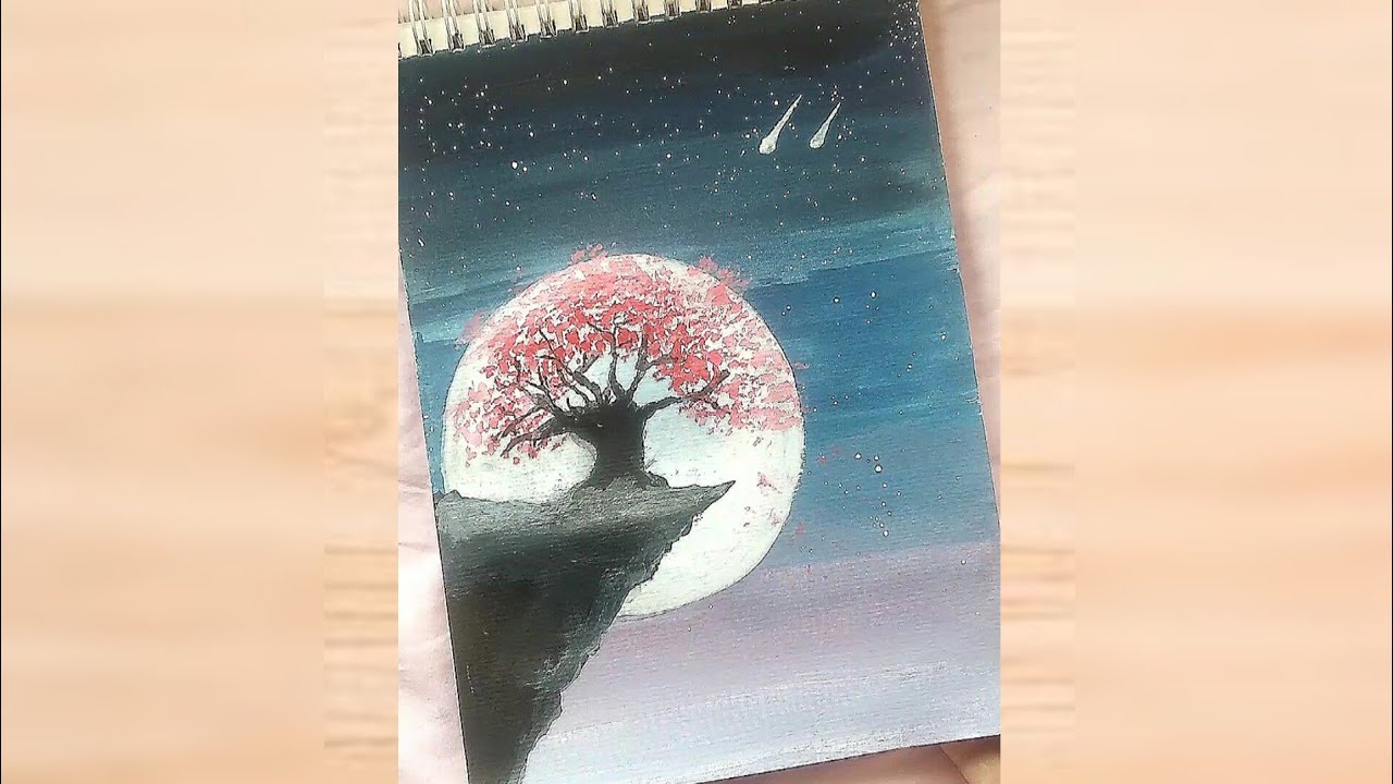 MOONLIGHT SCENERY painting || How To Draw Moonlight Scenery - YouTube