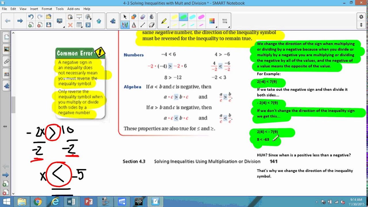 Lesson 4 3 Solving Multiplication and Division Inequalities - YouTube
