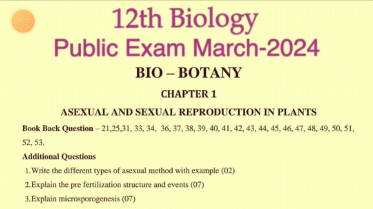 12TH BIOLOGY PUBLIC EXAM MARCH-APRIL-2024 12TH BIO-BOTANY BIO-ZOOLOGY ...