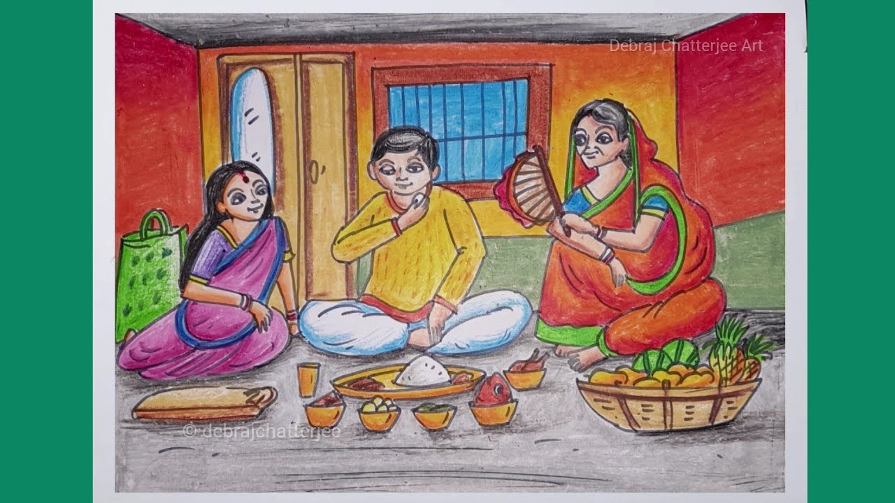 বাঙালির জামাই ষষ্ঠী ড্রয়িং / Jamai Sasthi Drawing Step by step - YouTube