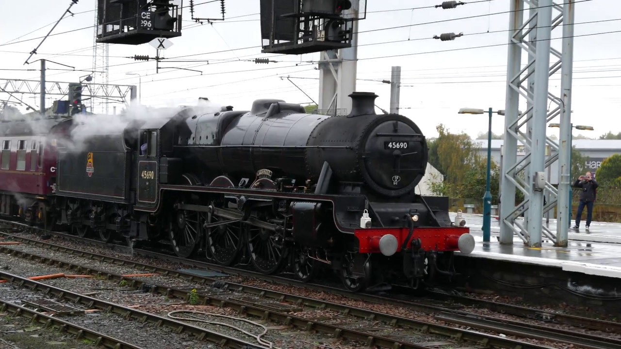 LMS Jubilee Class 6P 4-6-0 No. 45690 Leander arriving at Carlisle - YouTube