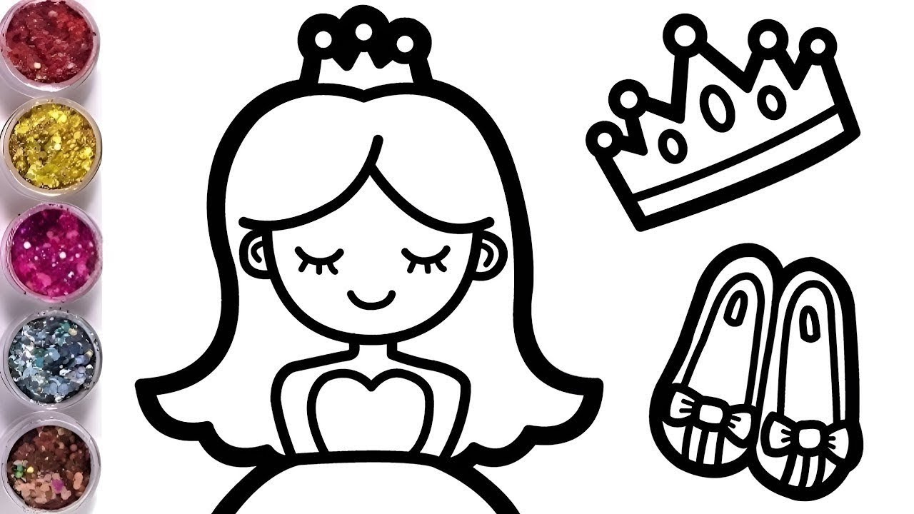 Cute Princess Drawing & Coloring for Kids 👠👑💍👸#drawingforkids - YouTube