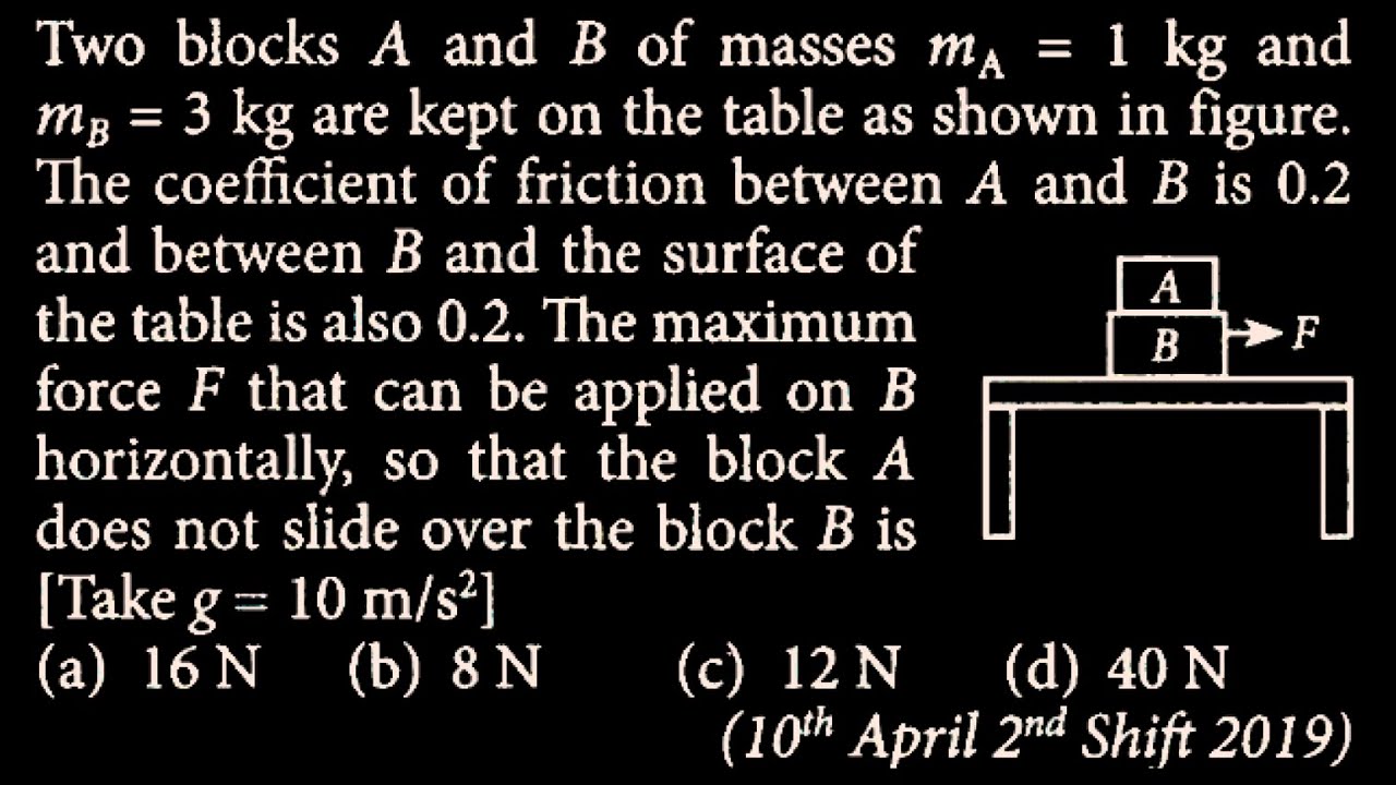 Two blocks A and B of masses mA = 1kg and mB = 3 kg are kept on the ...