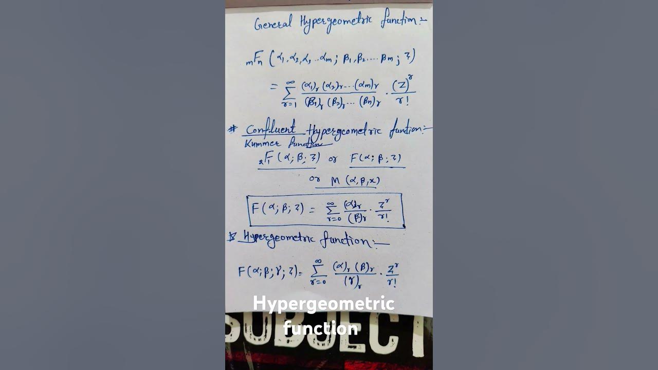 Hypergeometric Function Confluent Hypergeometric Function Youtube