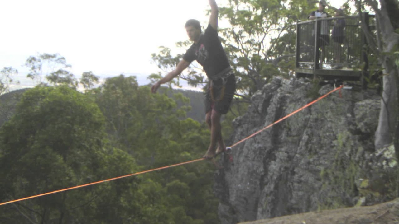 Original highline setup at Brooyah - YouTube