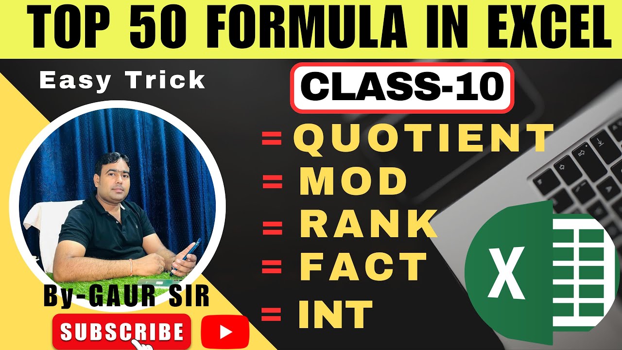 Class-10(Top 50 Formula)Quotient, Mod, Rank, Fact, Int #excel # ...