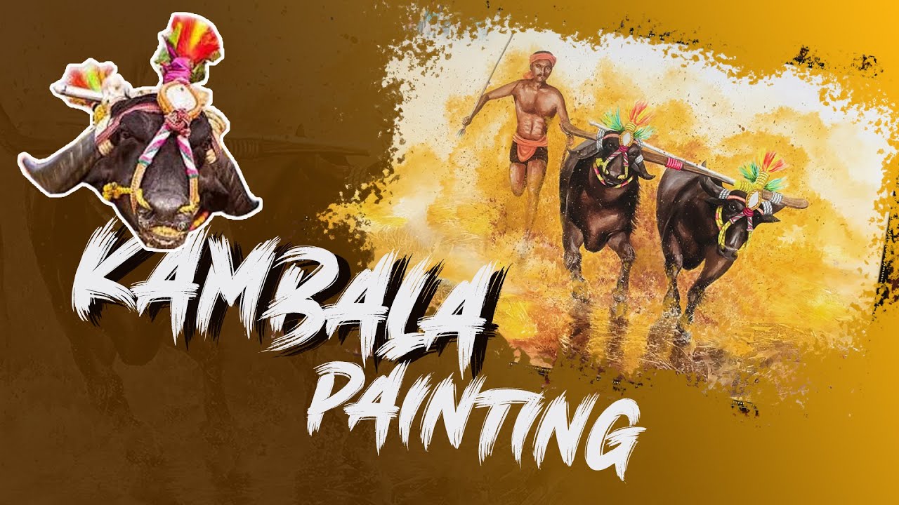 Kambala painting 🎨 | Tulunada kale | Acrylic canvas painting | Folk art ...