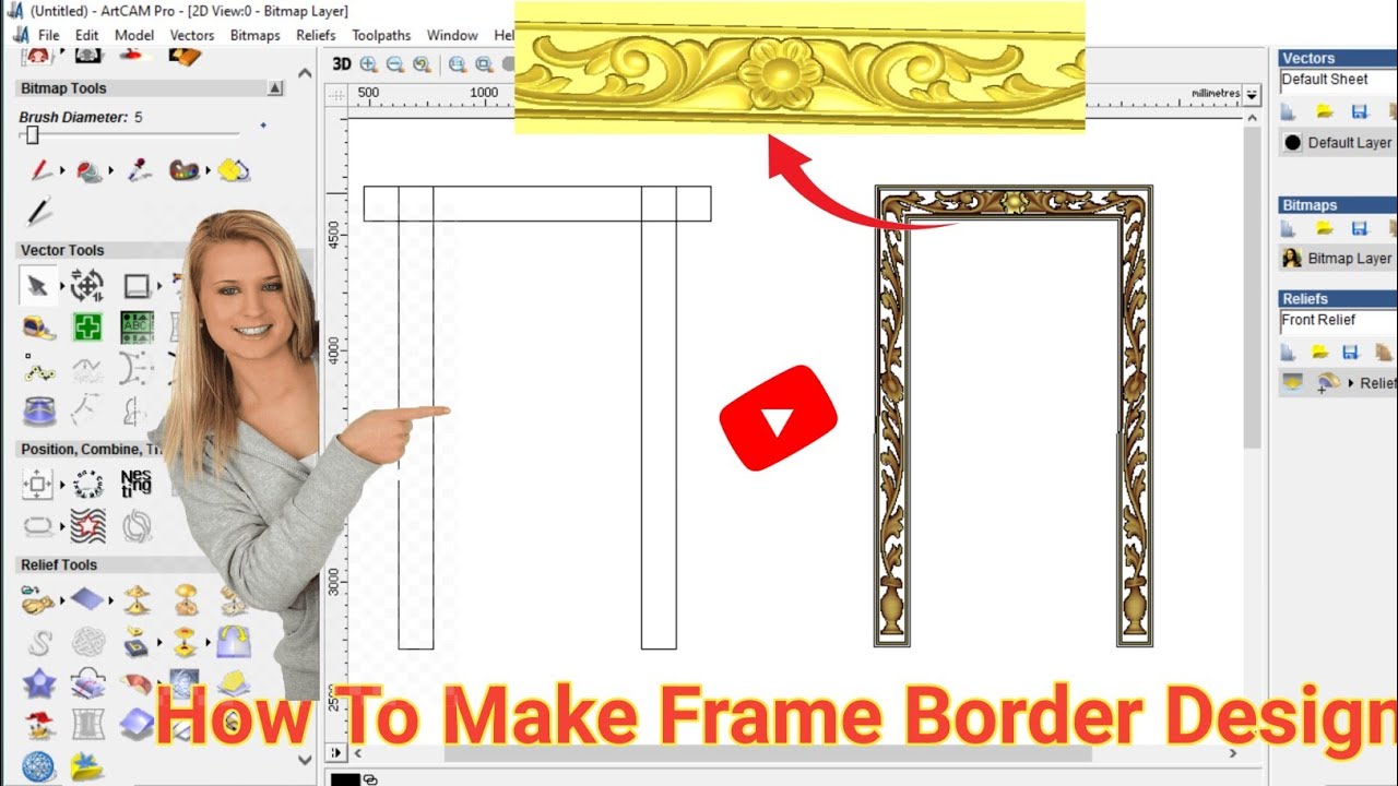 How To Make Frame Border Design CNC wood router machine In Hindi - YouTube