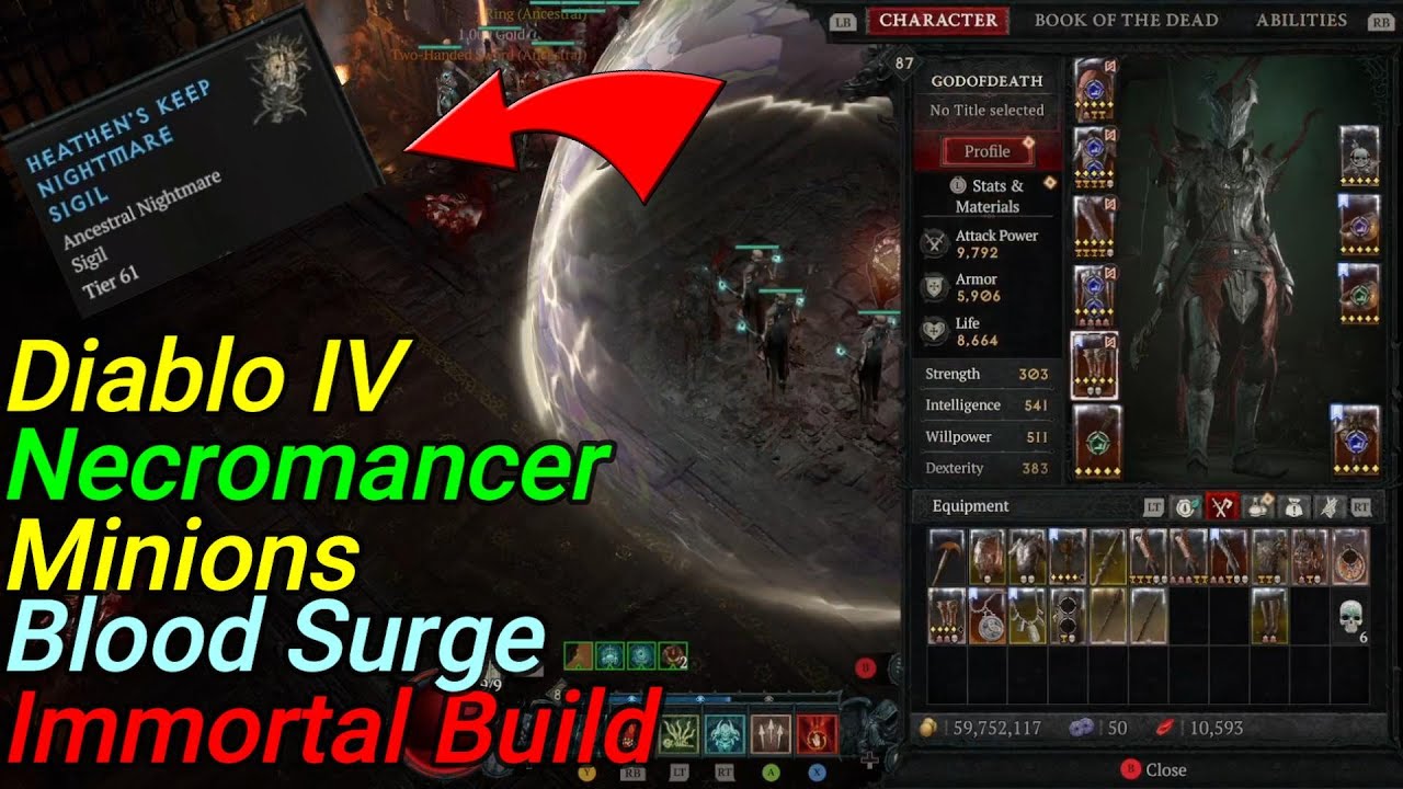 🕹️Diablo 4 🎮Necromancer 😄Minions and Blood Surge Immortal Build 😃 ...