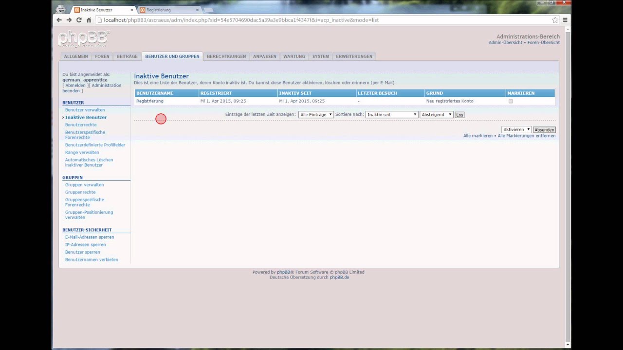 phpBB-Tutorial: Optionen für die Aktivierung eines neuen Benutzerkontos - YouTube