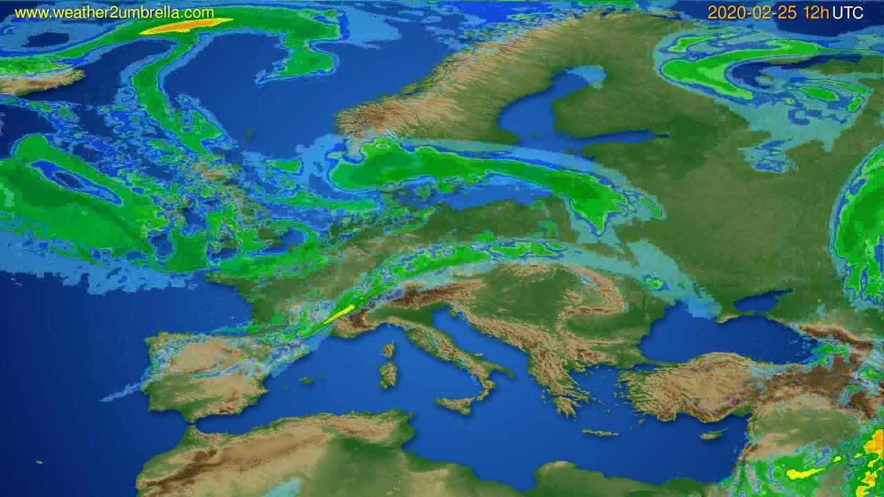 Radar forecast Europe // modelrun: 00h UTC 2020-02-25 - YouTube