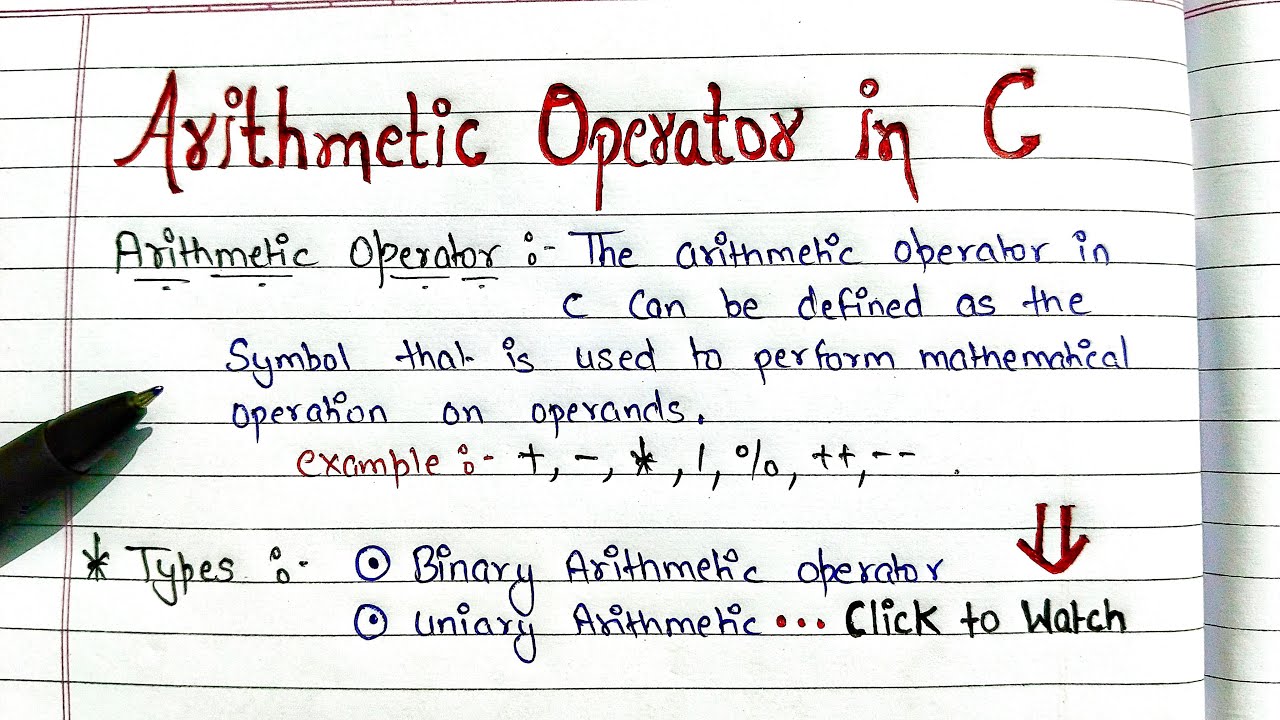 Arithmetic Operators In C Programming Easy Explanation L Handwritten Notes B Tech Bca All