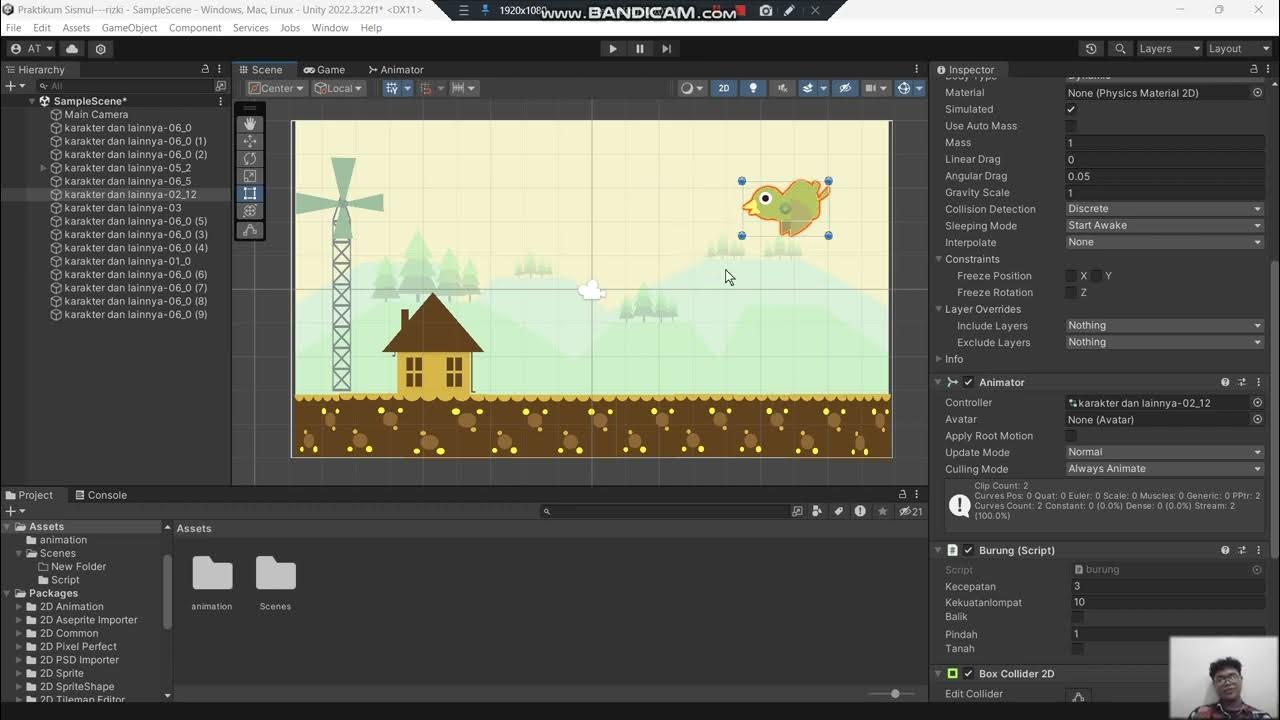 tutorial membuat animasi burung pada apk unity 2D - YouTube