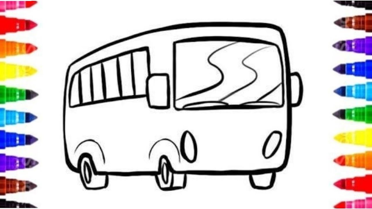Cute bus 🚌 drawing painting and colouring for preschool kids and ...