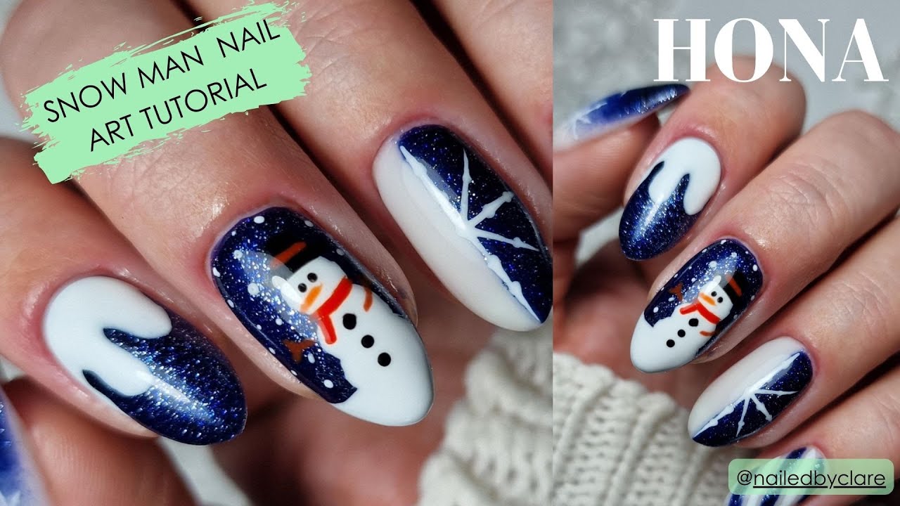 Snowman Christmas Nail Art Tutorial - HONA, Home of Nail Art - YouTube
