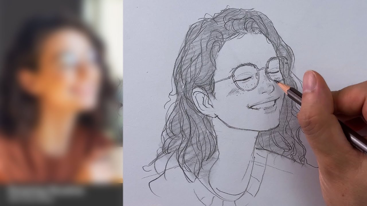 Drawing Routine with Chommang: Smiling face of a woman in 3/4 view face ...