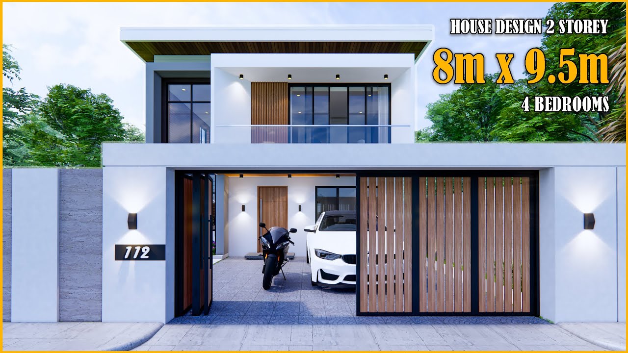 House Design | Modern House 2 Storey | 8m x 9.5m with 4 Bedroom - YouTube