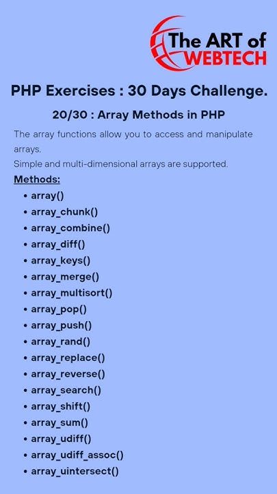 20/30 : Array methods in PHP #php #array #methods - YouTube