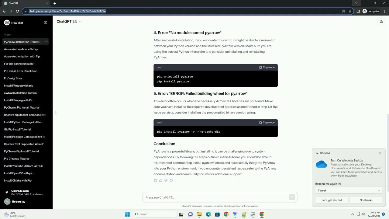 Pip Install Pyarrow Error Youtube