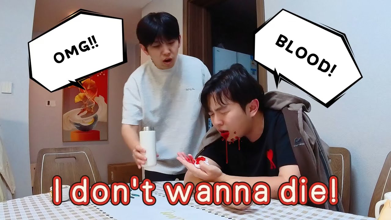 Midnight Sick and Vomit Blood Prank丨I Spit Blood into His Eye! Can't ...