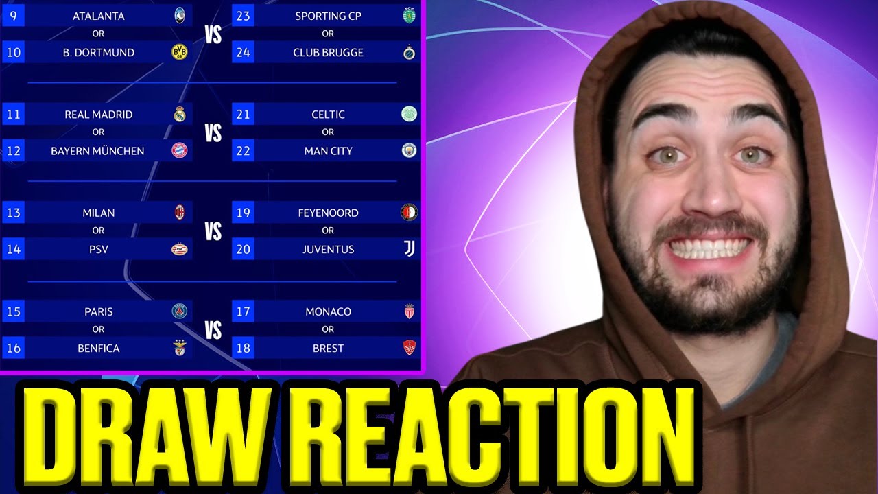 UEFA Champions League Knockout Playoff DRAW LIVE REACTION 24/25 - YouTube