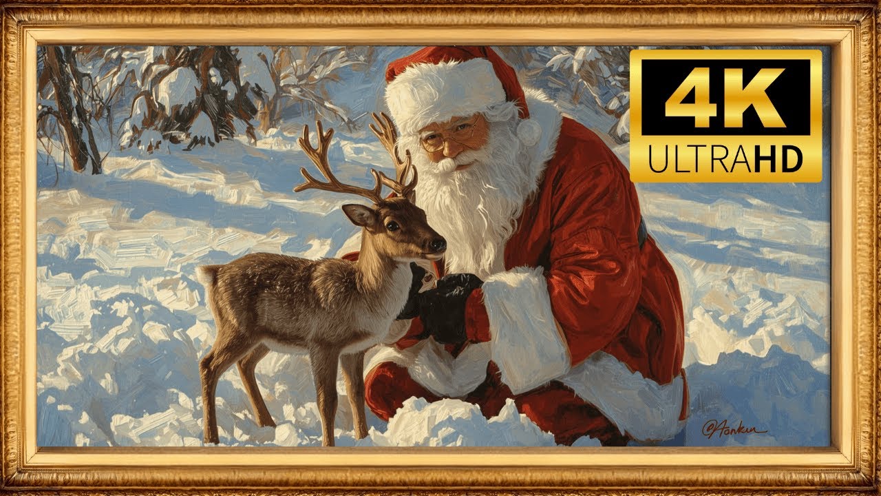Santa’s Reindeer Friendship Moment | Art Framed Screensaver | Christmas ...