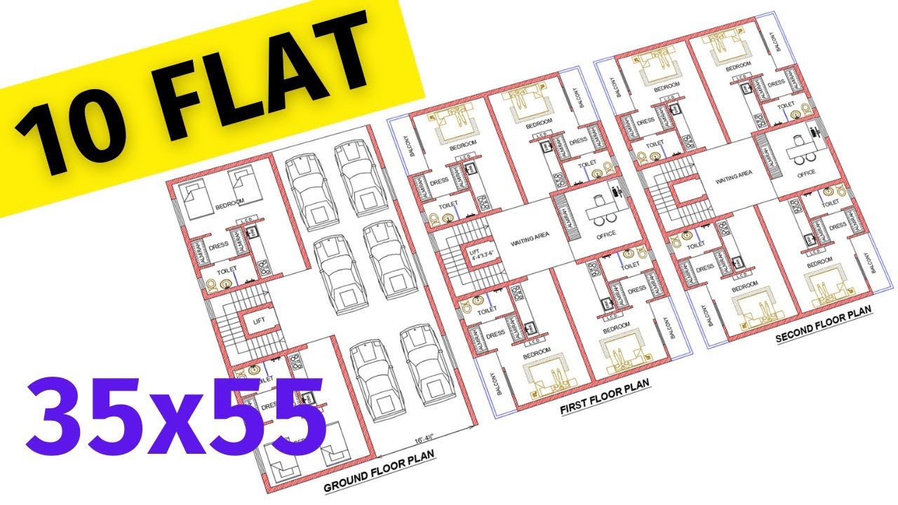 35*55 Rental House Design Plans | G+2 | 1 rk rent purpose house plan ...