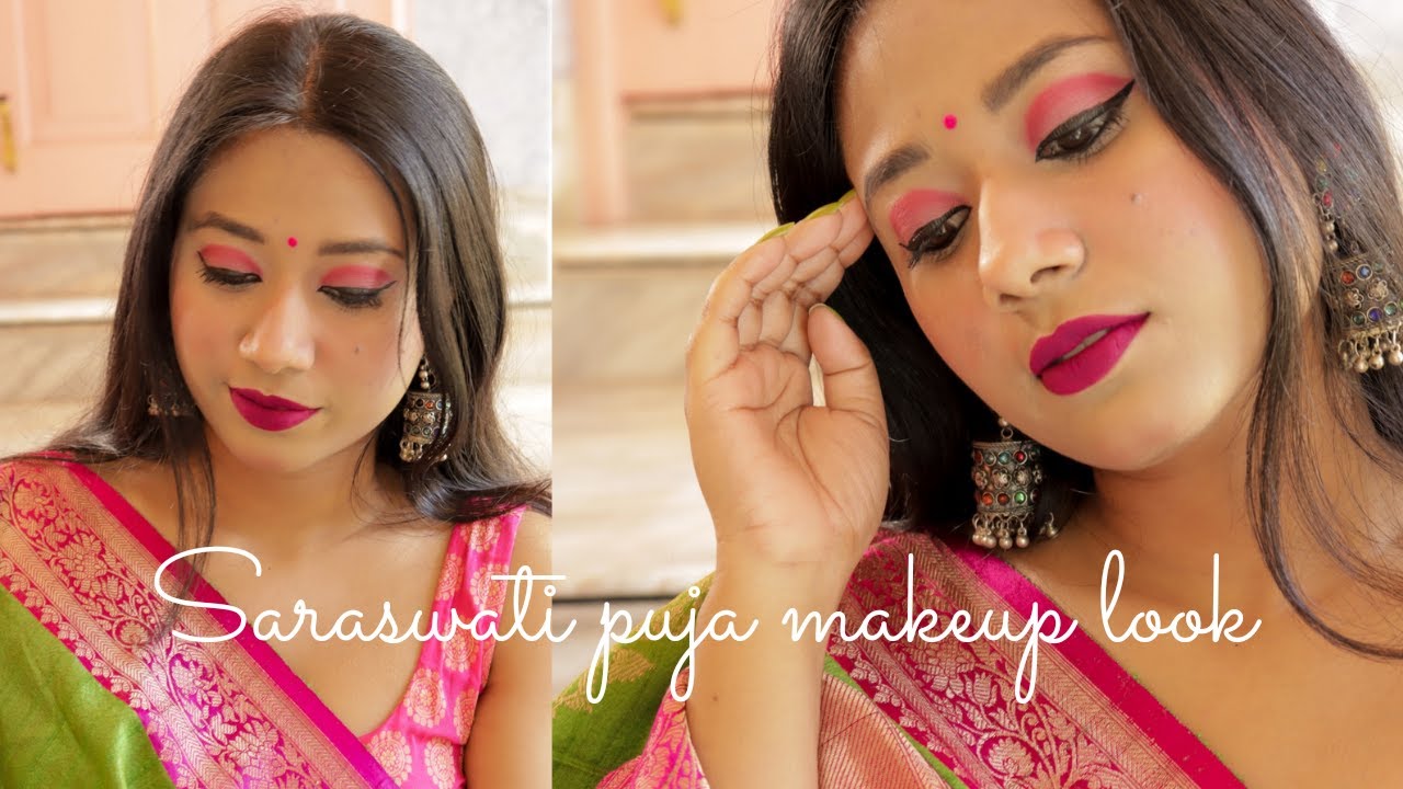 Saraswati puja makeup look | Simple makeup tutorial | step by step ...