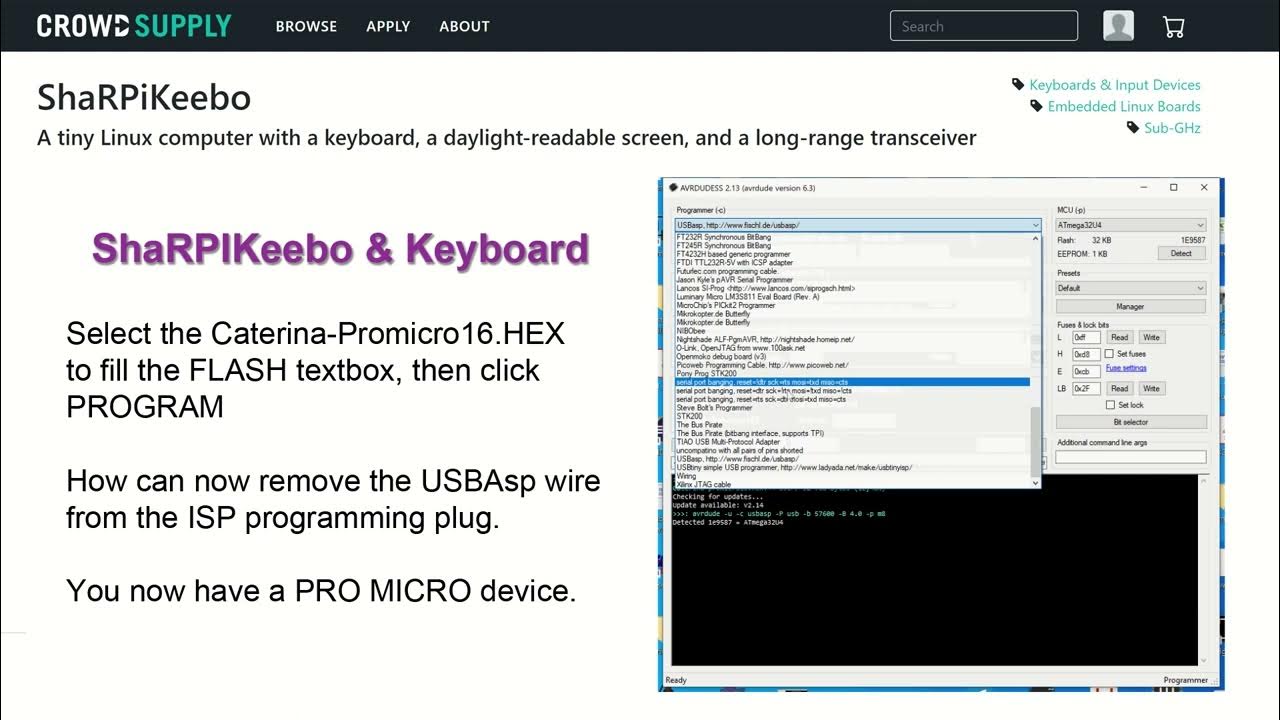 ShaRPiKeebo / How to install QMK firmware on the ATMEGA32U4 - YouTube