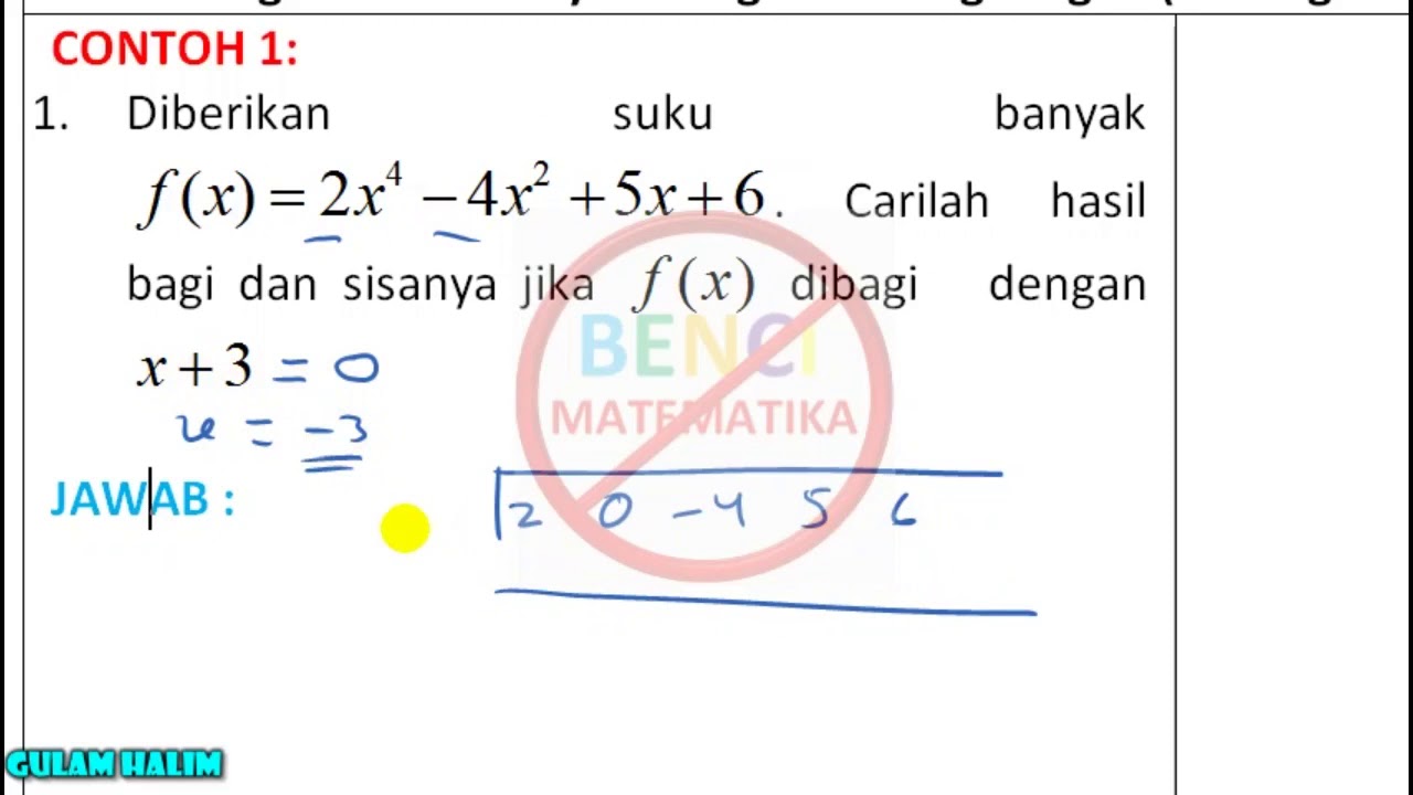 Pembagian Suku Banyak Metode Horner Contoh 1 - YouTube