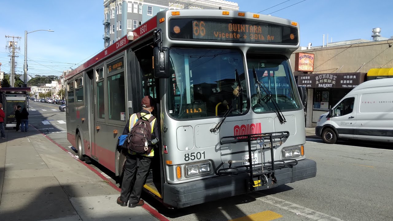 SF Muni 2007 Orion VII HEV 07.503 #8501 on Route 66 Quintara - YouTube