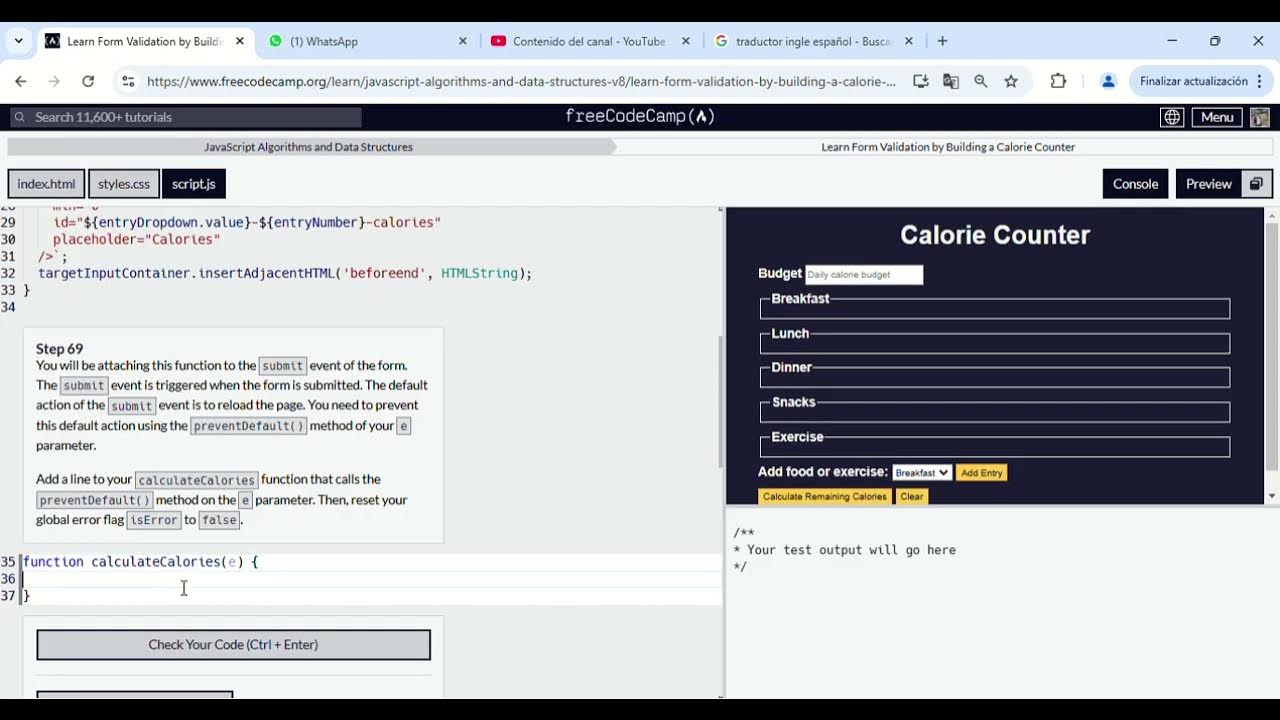 FreeCodeCamp - Aprende a validar formularios con la creación de un contador de calorías - Paso ...