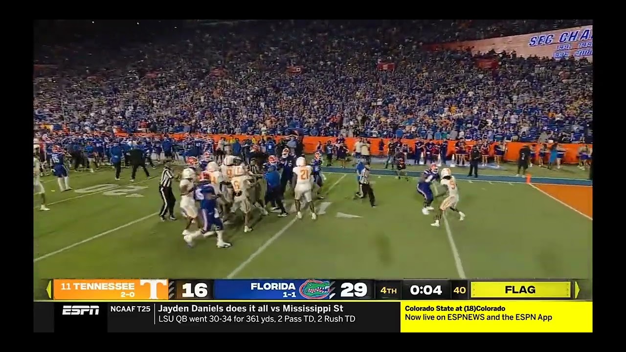 brawl breaks out at Tennessee and Florida game in the last 7 seconds ...