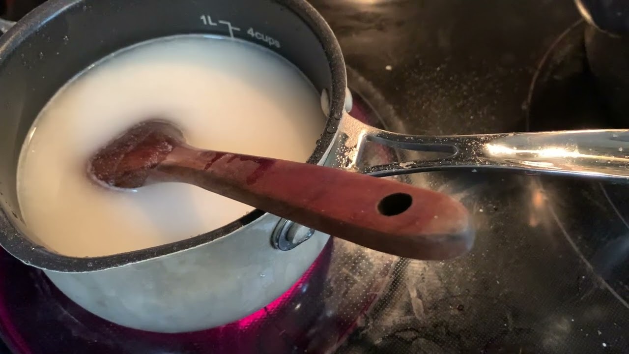 Cooking a corn starch for a cotton thread to soak in - YouTube