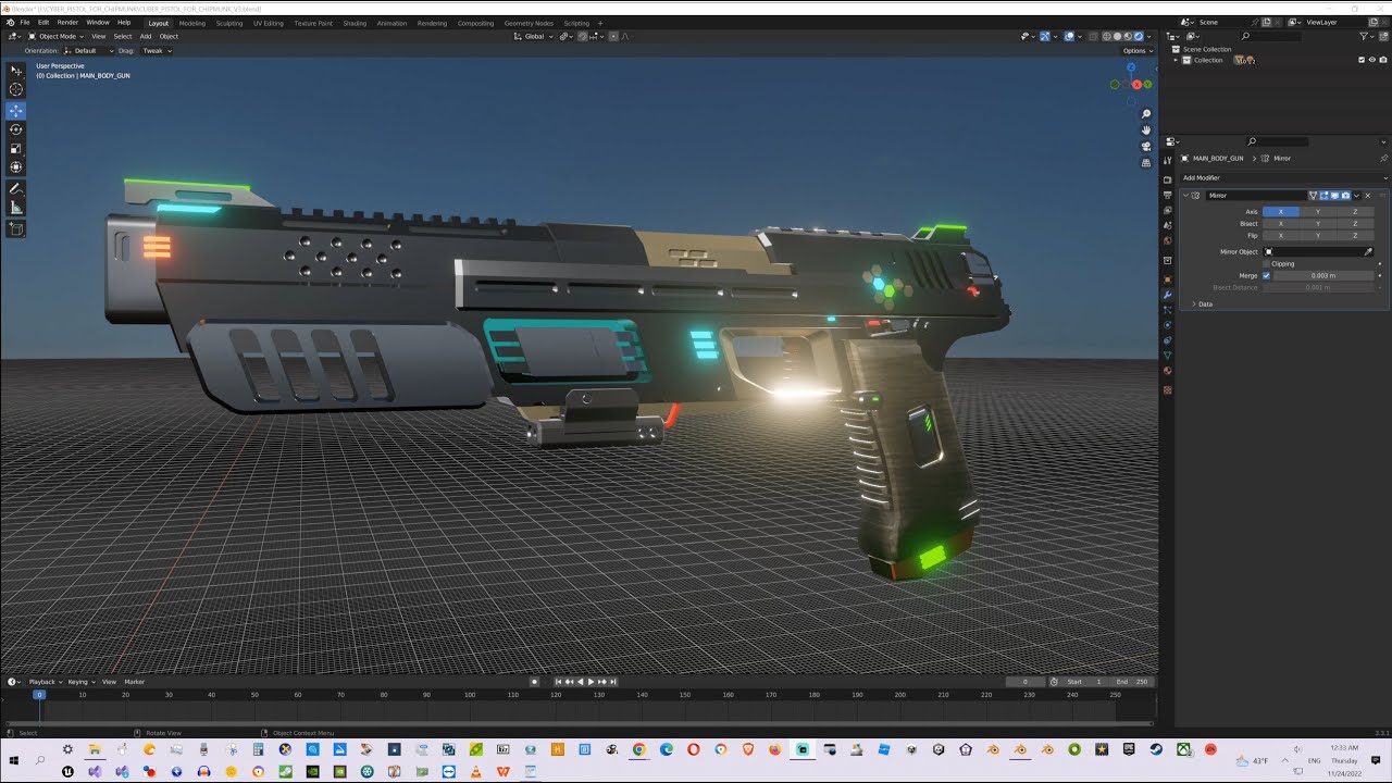 LONG BARREL CYBER HANDGUN V2 /// 3D MODEL - YouTube