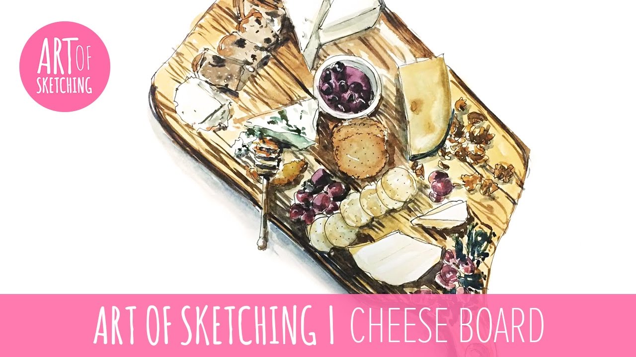How to draw a board of french cheese with watercolor - YouTube
