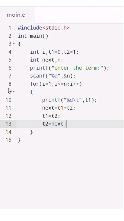 C Program to Print Fibonacci Series #shorts #cprogramming #codinglife #clanguage #trending #bca ...