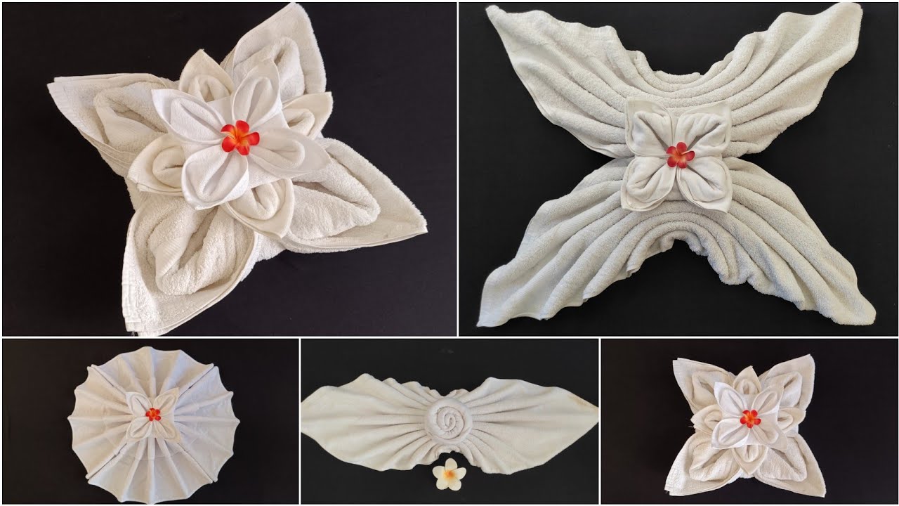 4 Ideas of Towel Folding Origami | Lotus Towel art | Towel flowers ...