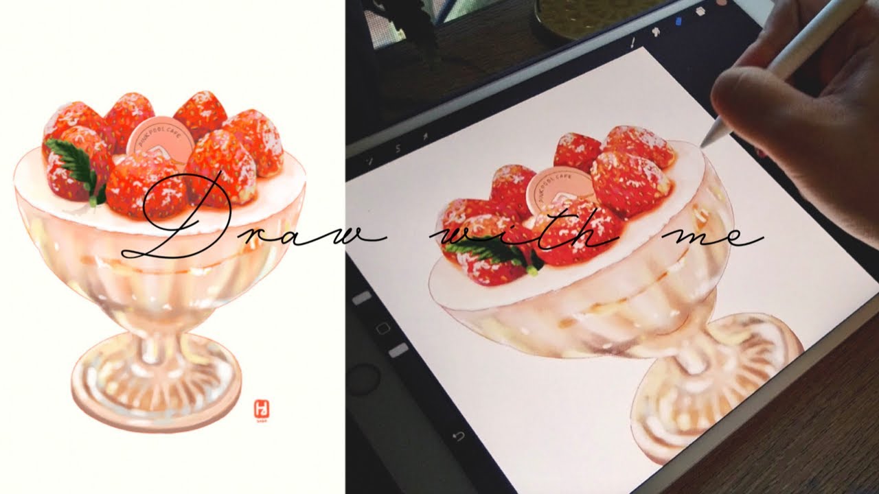 Draw with me to lo-fi | food illustration pt.4 - Strawberry Tiramisu in ...