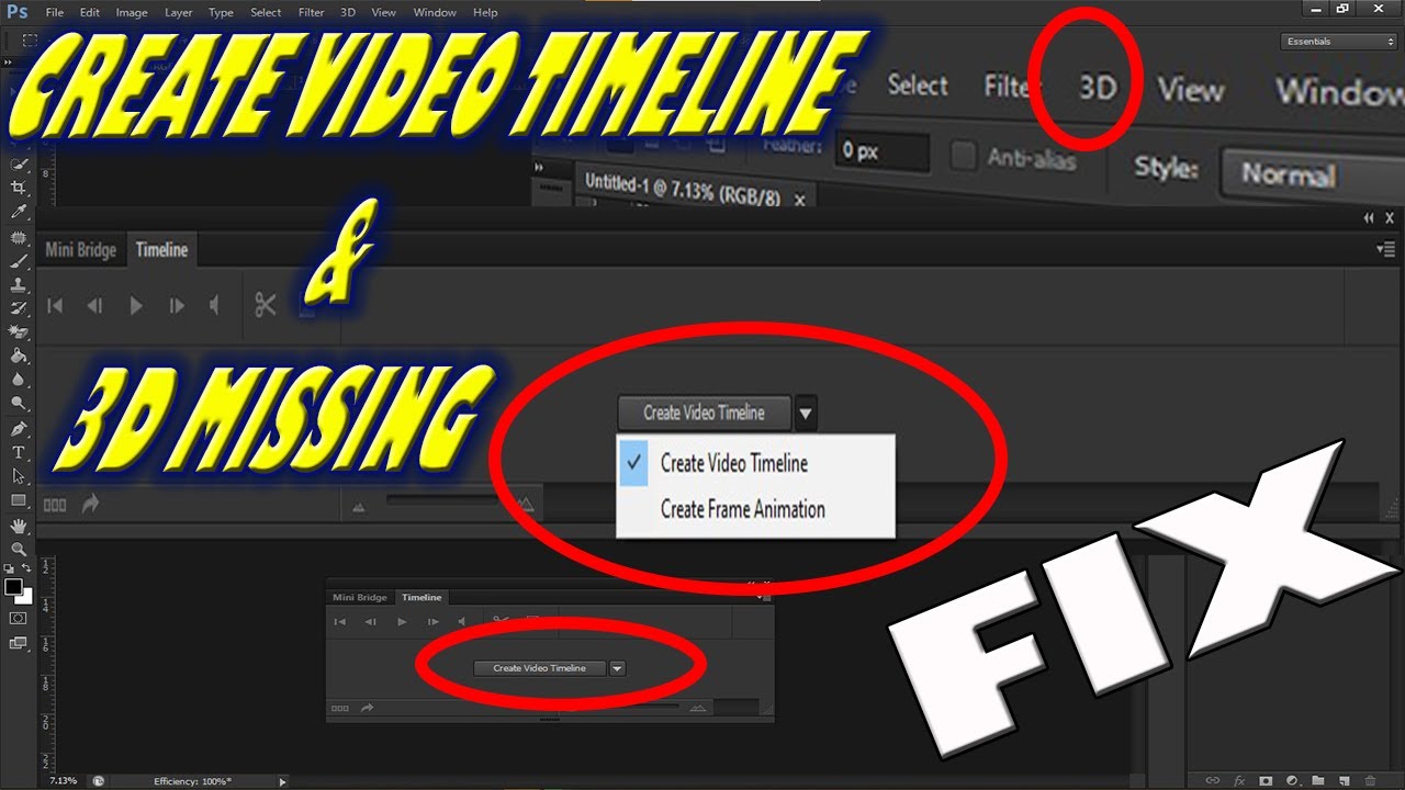 How to FIX | Create Video TIMELINE & 3D Options Missing | Photoshop CC ...
